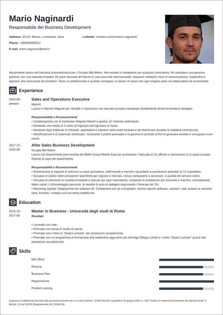 Curriculum vitae esempio compilato e pronto all’uso
